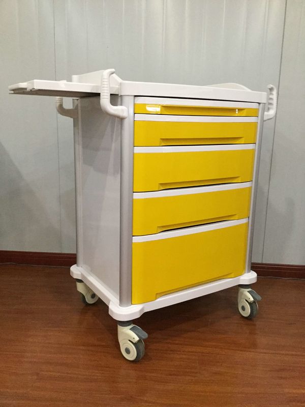 ICU dressing medication Yellow Mobile ABS Medical Trolley Cart