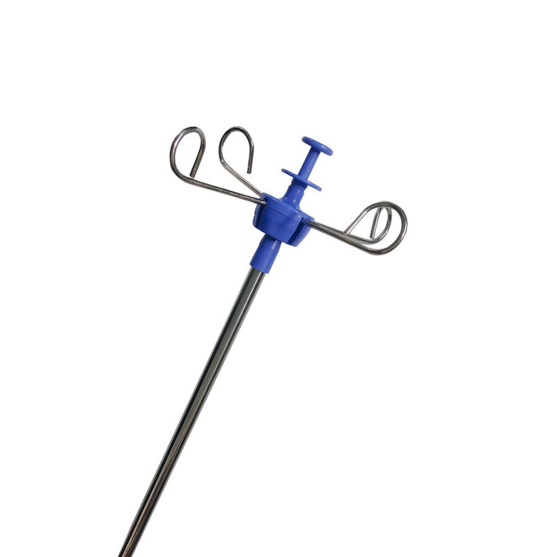 Plastic Metal Hospital IV Infusion Stand Blue With Hook