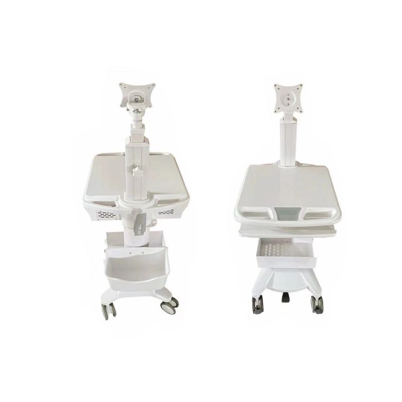Aluminum Alloy Mobile Hospital Carts Medical Computer Carts White ABS