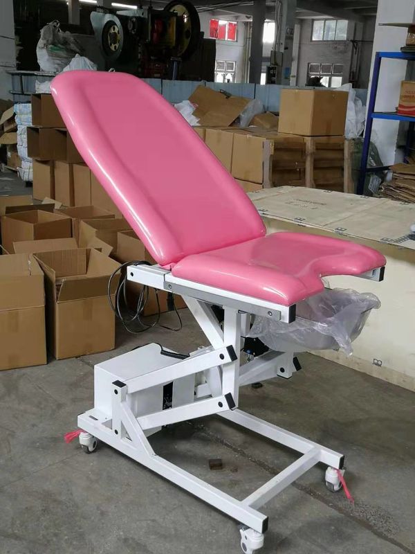 Gynecology Pink Metal Gynecological Examination Table with 5 Inch Casters